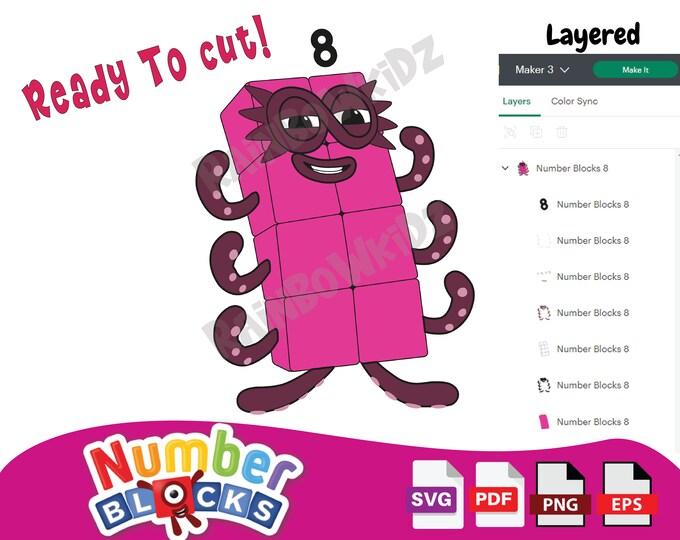 Number Blocks 8 SVG Cut File, Layered Cutting File, Number Blocks SVG ...
