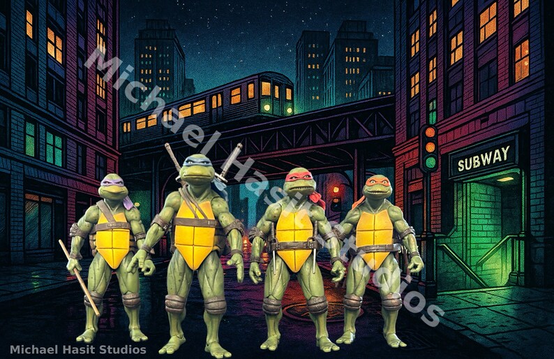 Tmnt-inspired Cityscape Art: Retro Urban Night Scene (digital Download ...
