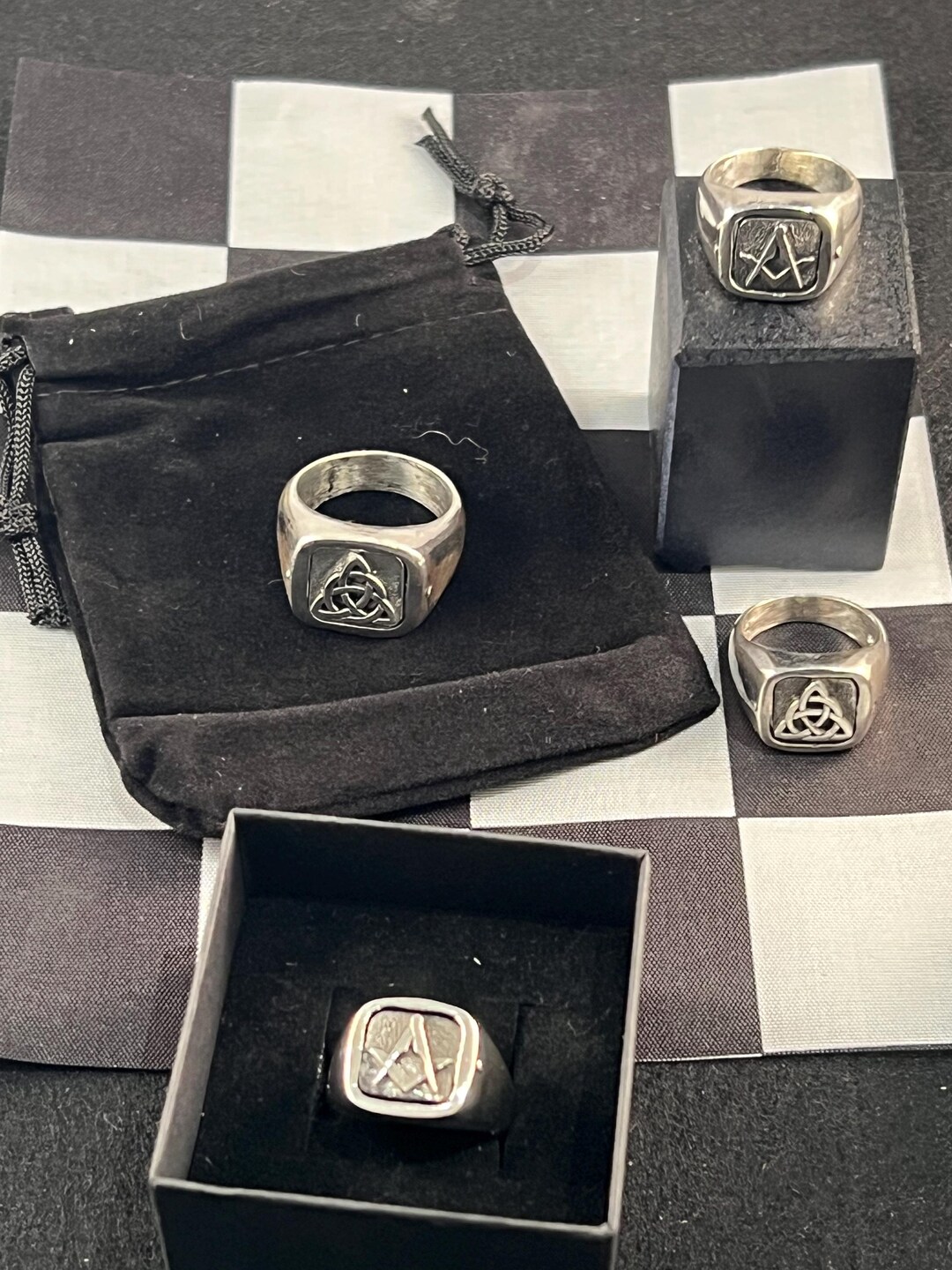 Reversible Masonic Signet Ring in 925 Silver With Two Symbols on Both ...