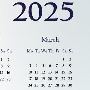 Aesthetic Minimalist Blue Yearly Calender 2025 - Etsy