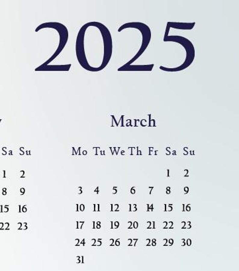 Aesthetic Minimalist Blue Yearly Calender 2025 - Etsy