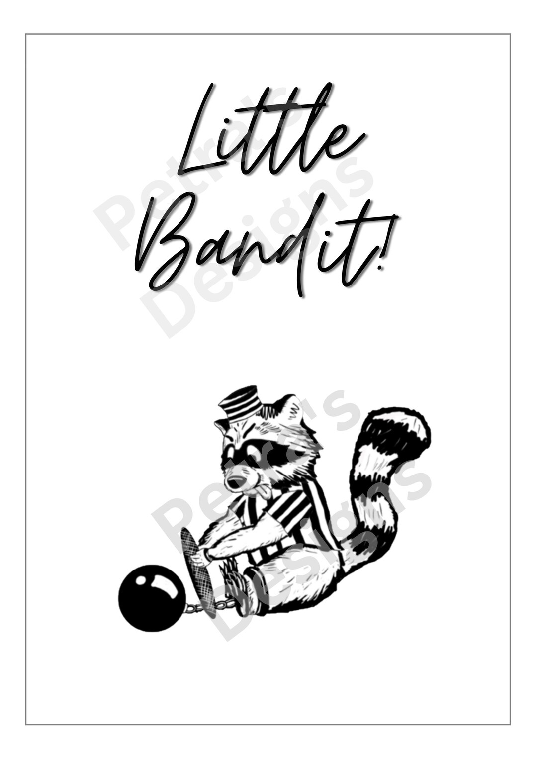 Little Bandit Raccoon Funny Design Digital Download Gift Greeting Card ...