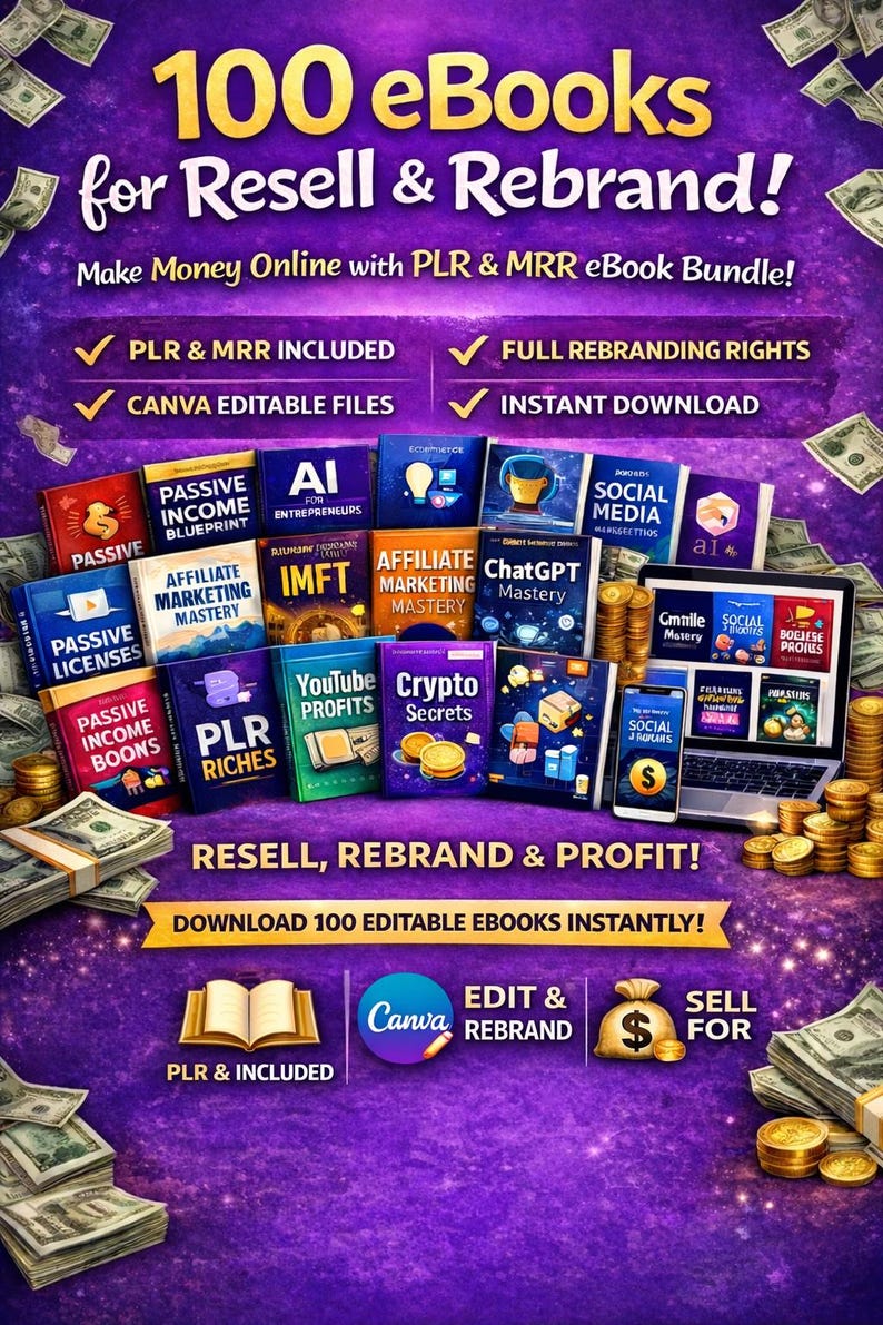 100 PLR Ebooks Bundle for Resell | Canva Editable | MRR Digital ...