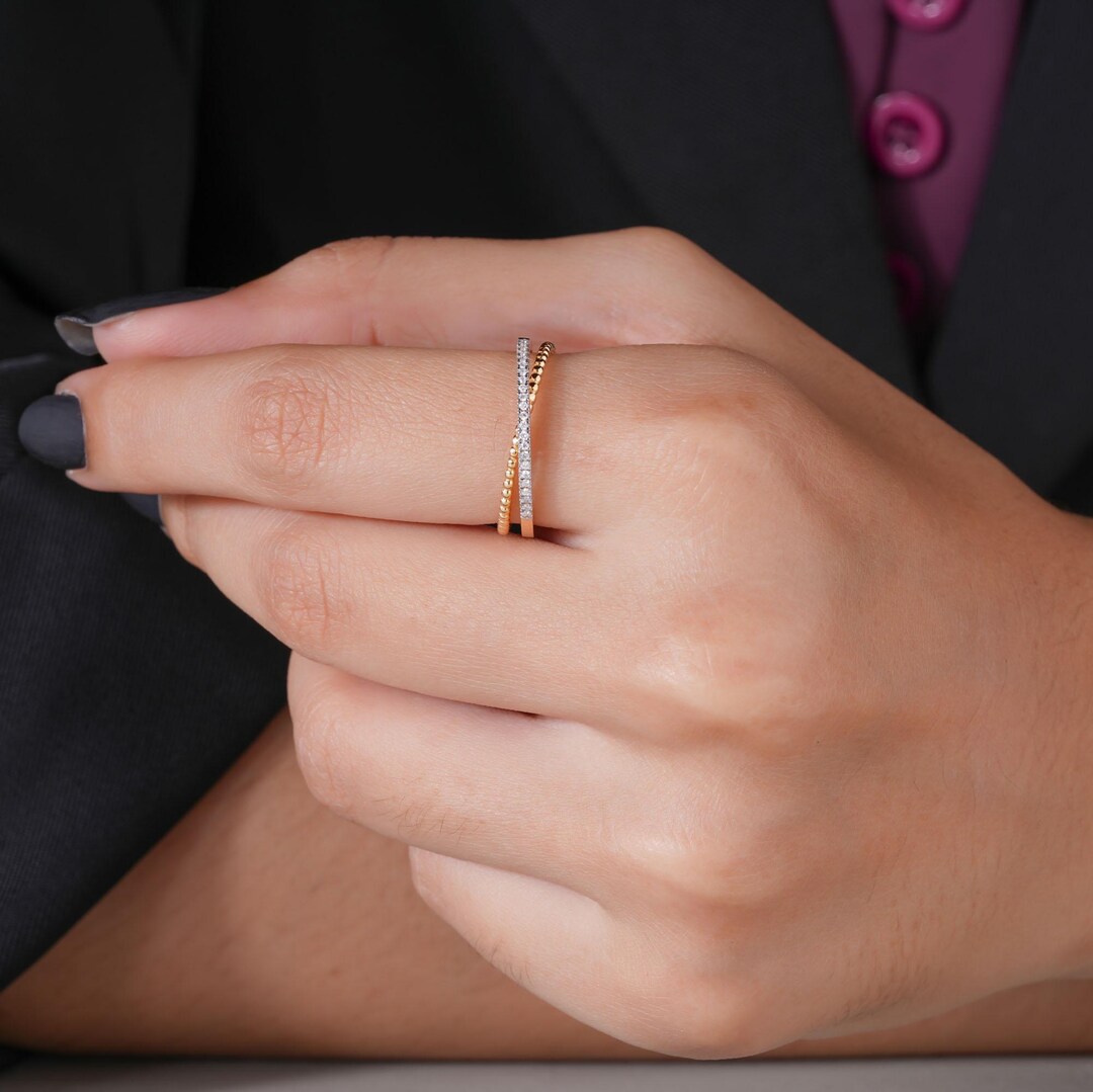 14k Gold Twisted Diamond Wedding Band: Petite Crossover Ring - Etsy