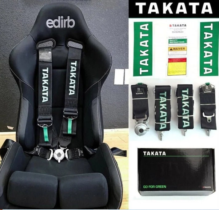 Takata Seat Belt Harness 4 Point Snap on 3" Cam Lock Universal BLACK ...