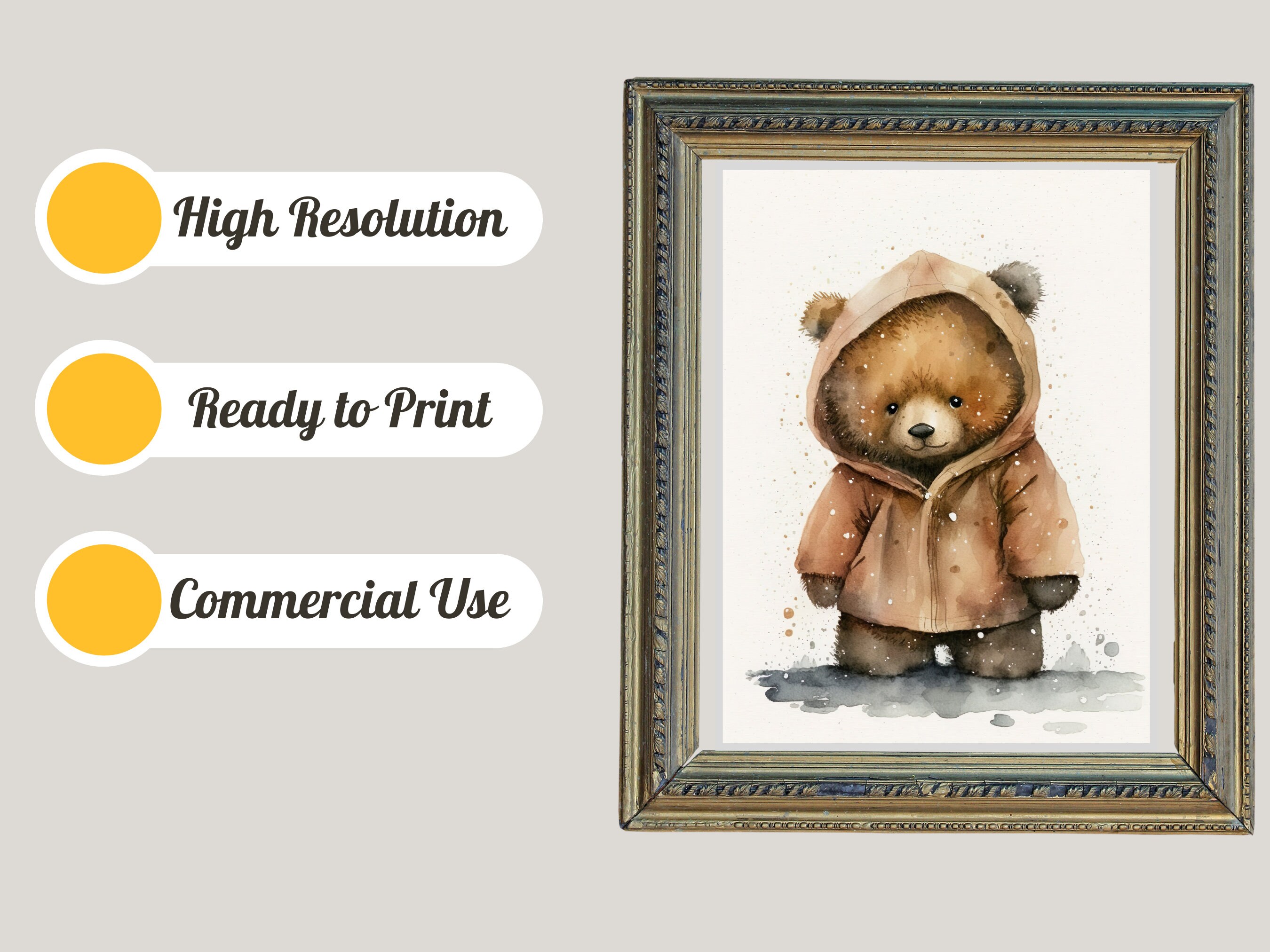 Little Bear Art Illustration Bundle, Watercolor Clip Art, Printable ...
