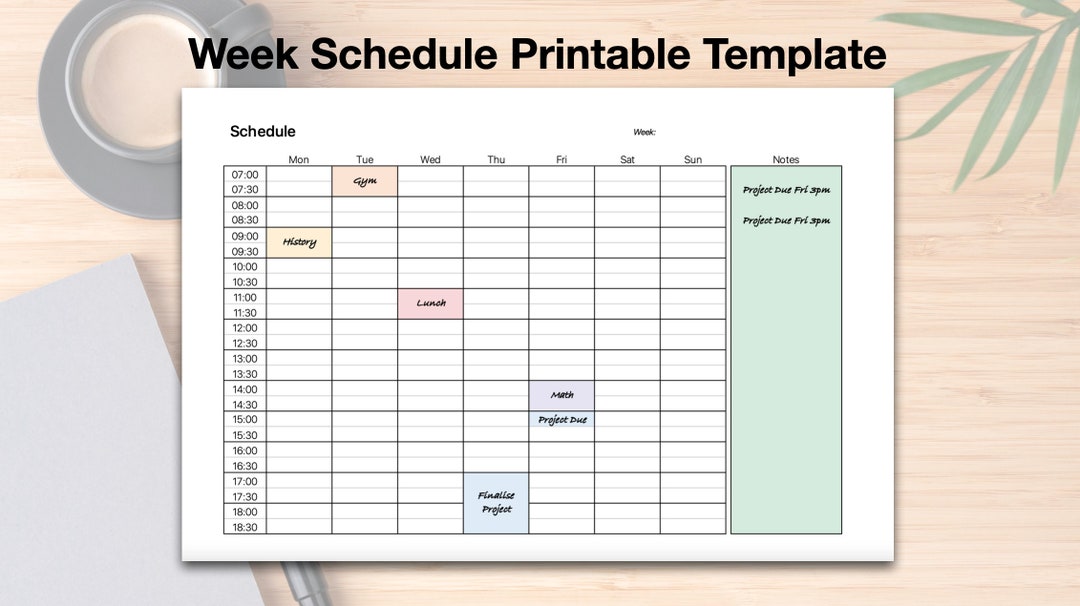 Printable Week Schedule/ Timetable - Etsy