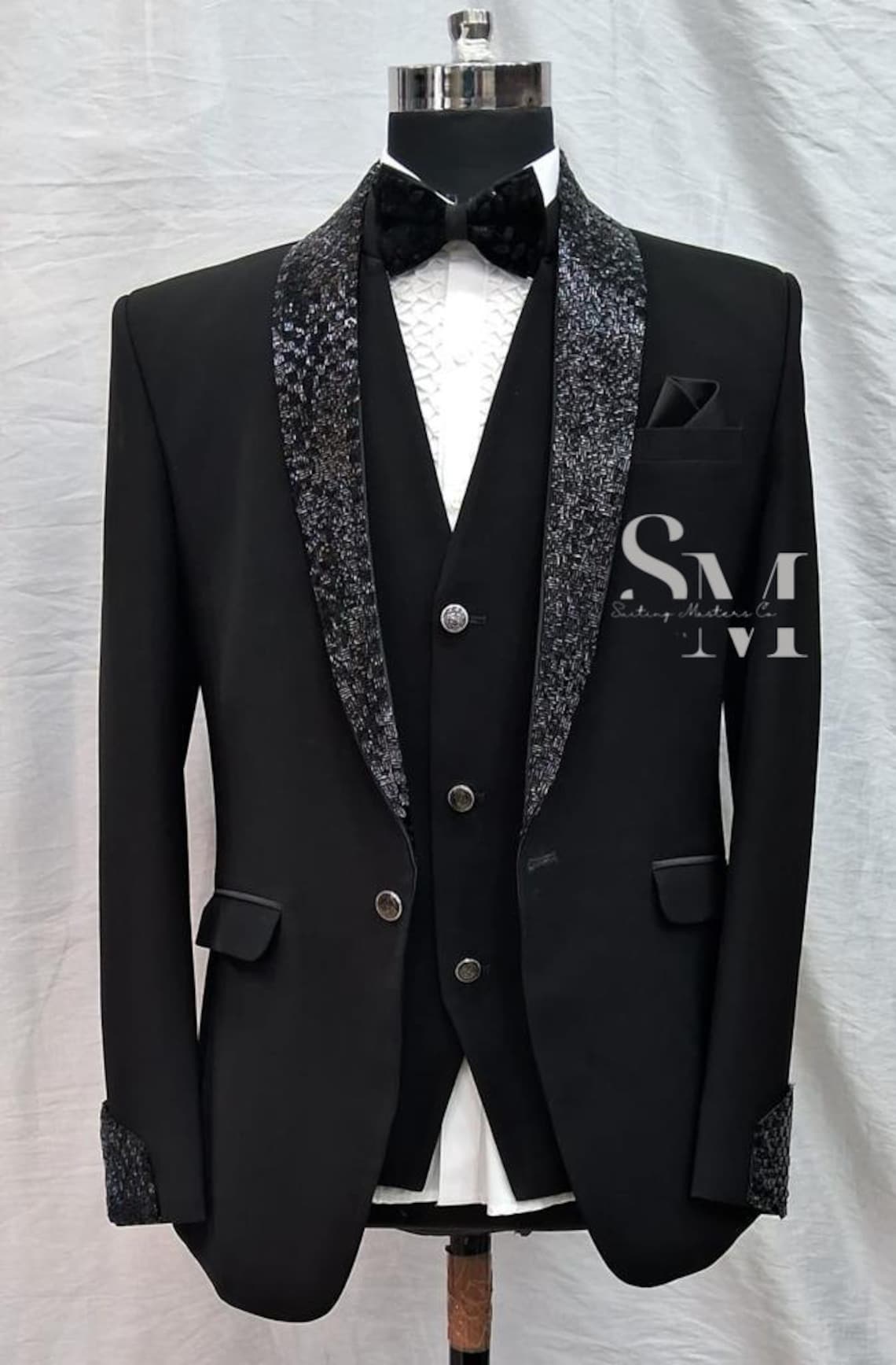 Black Suit for Men Shiny Sparkle Lapel Jacket Prom Party Wear for Boy ...