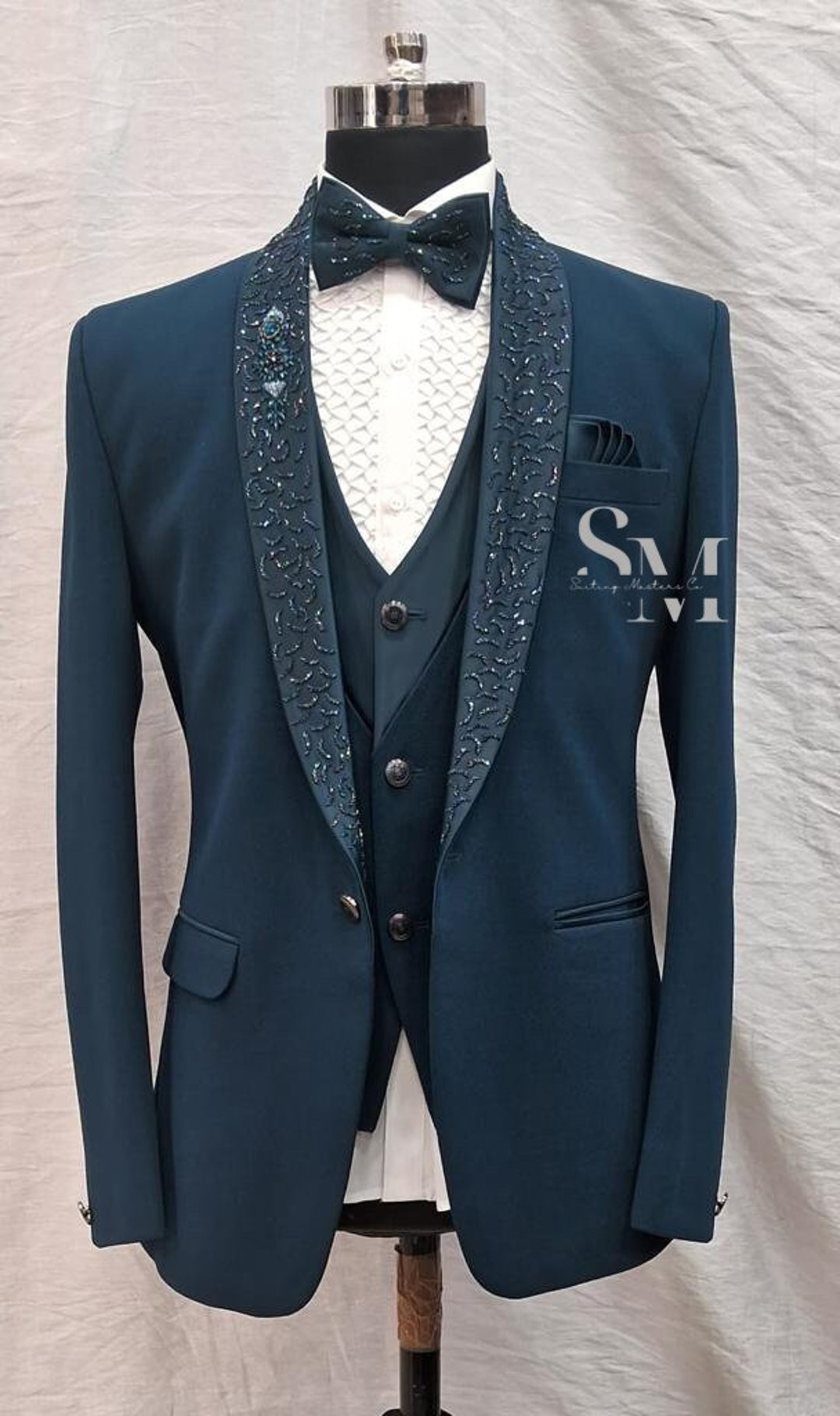 Teal Blue Suit - Men Peacock Blue Tuxedo - Designer Glittery Jacket ...