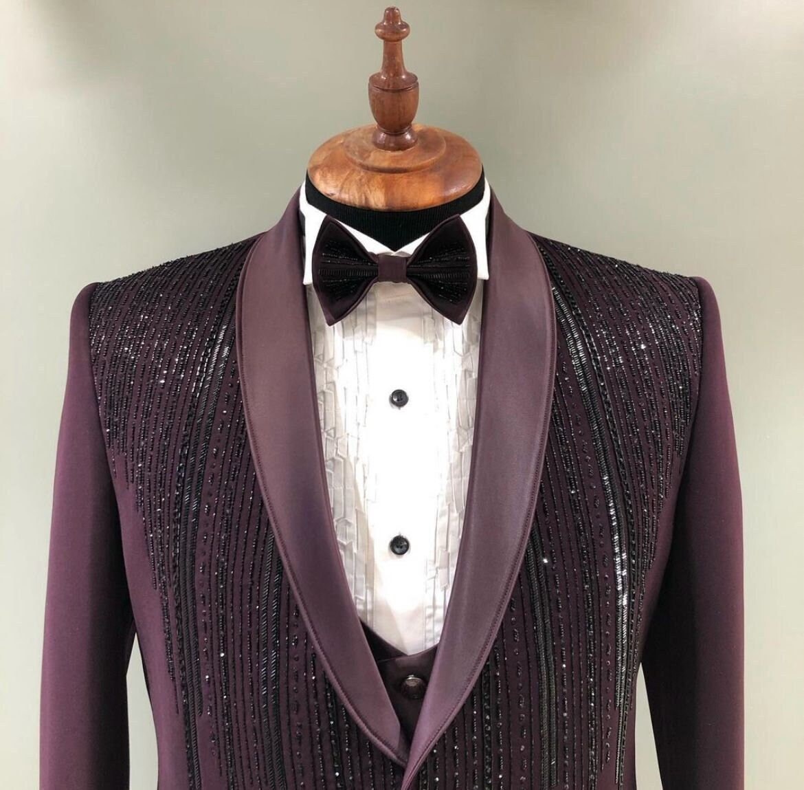Purple Tuxedo Men Rhinestone Jacket Suit Wine Coloured Suit for Prom ...