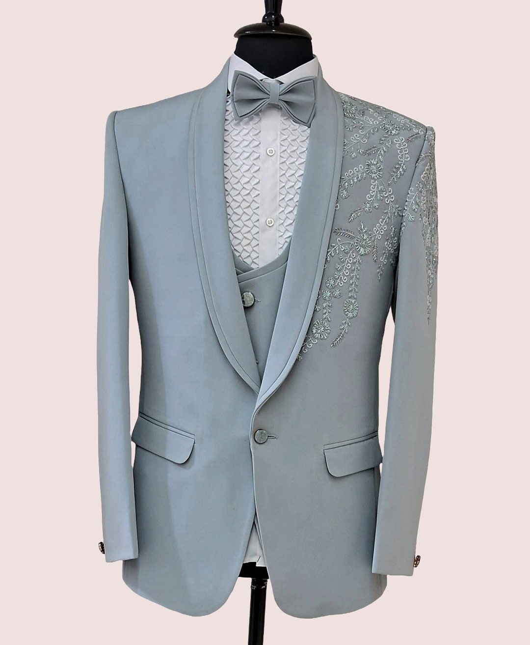Dusty Blue Suit for Men - Blue Embroidery Blazer Suit - Light Sky Blue ...