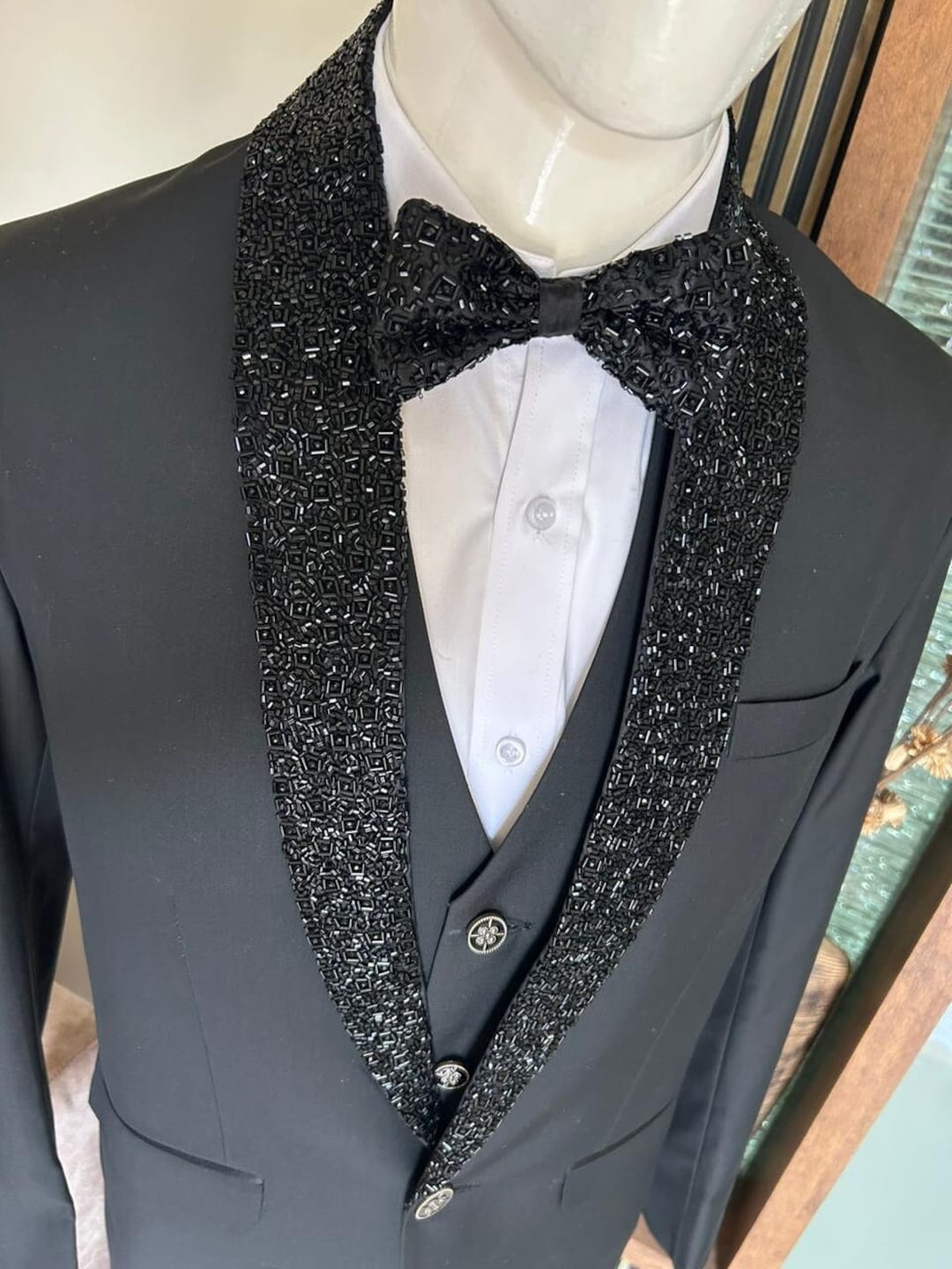 Black Suit for Men - Shiny Glitter Shawl Lapel Jacket - Prom Party Wear ...