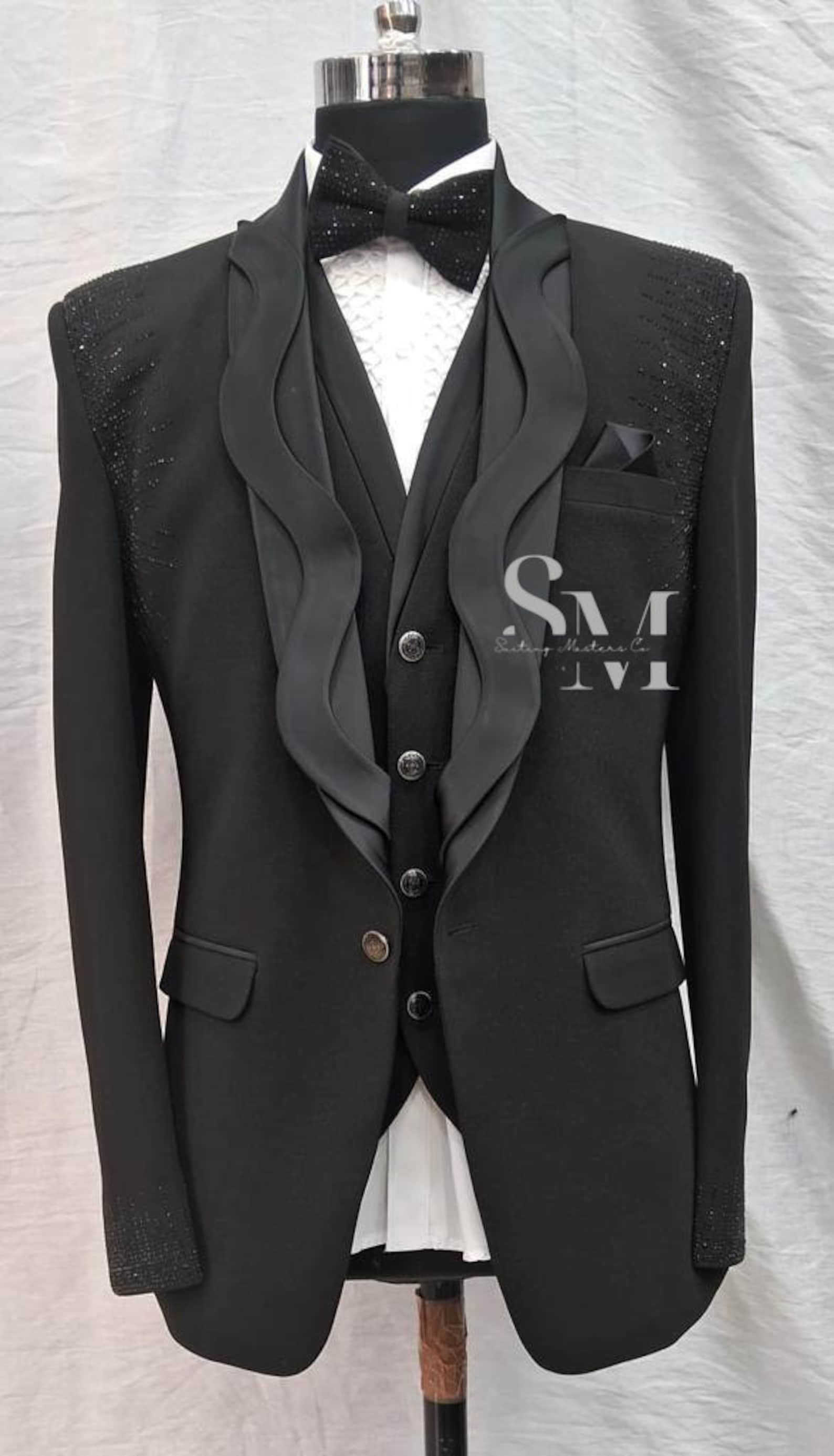 Black Suit for Men - Stylish Lapel Tuxedo - Shiny Glittery Jacket for ...