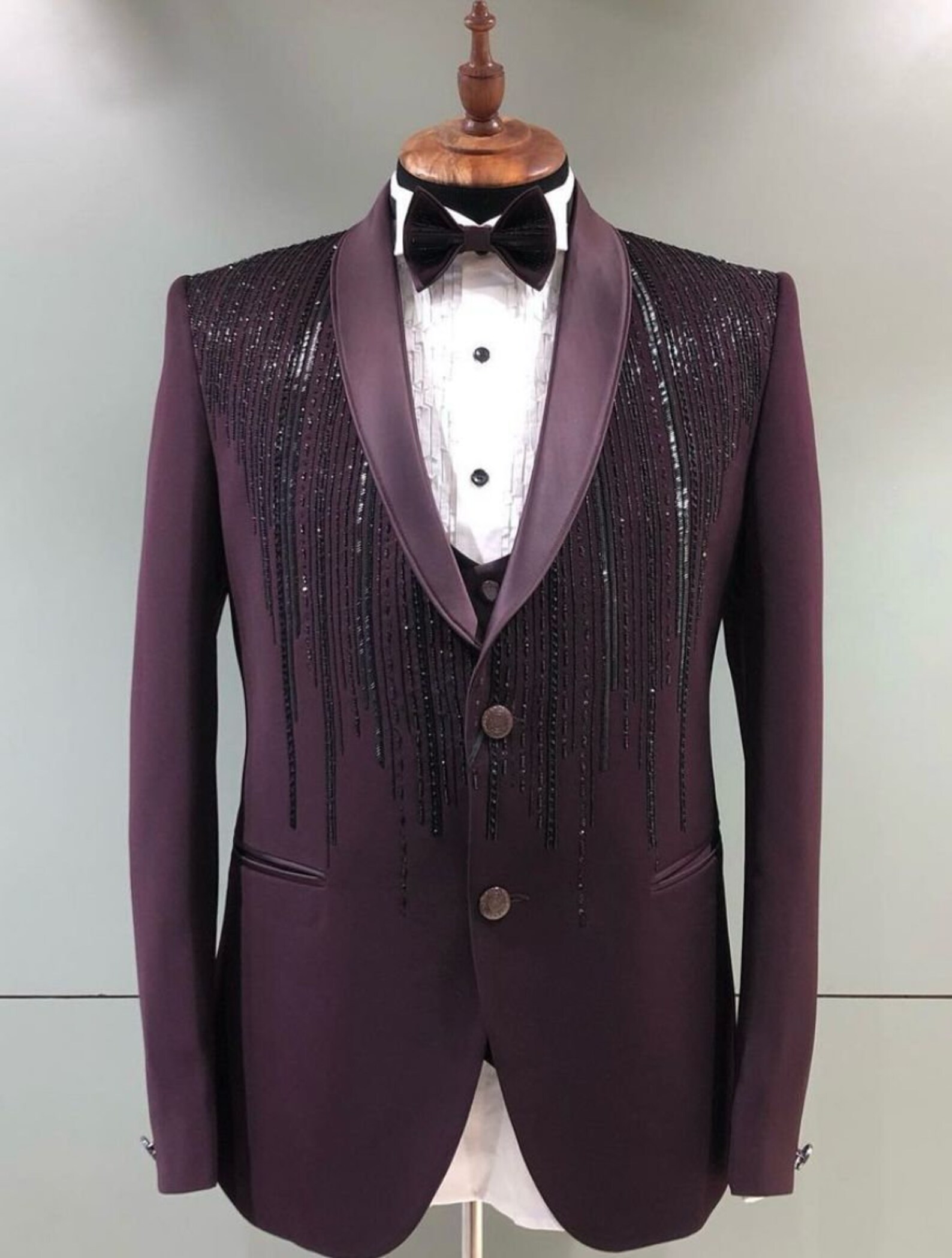 Purple Tuxedo Men Rhinestone Jacket Suit Wine Coloured Suit for Prom ...