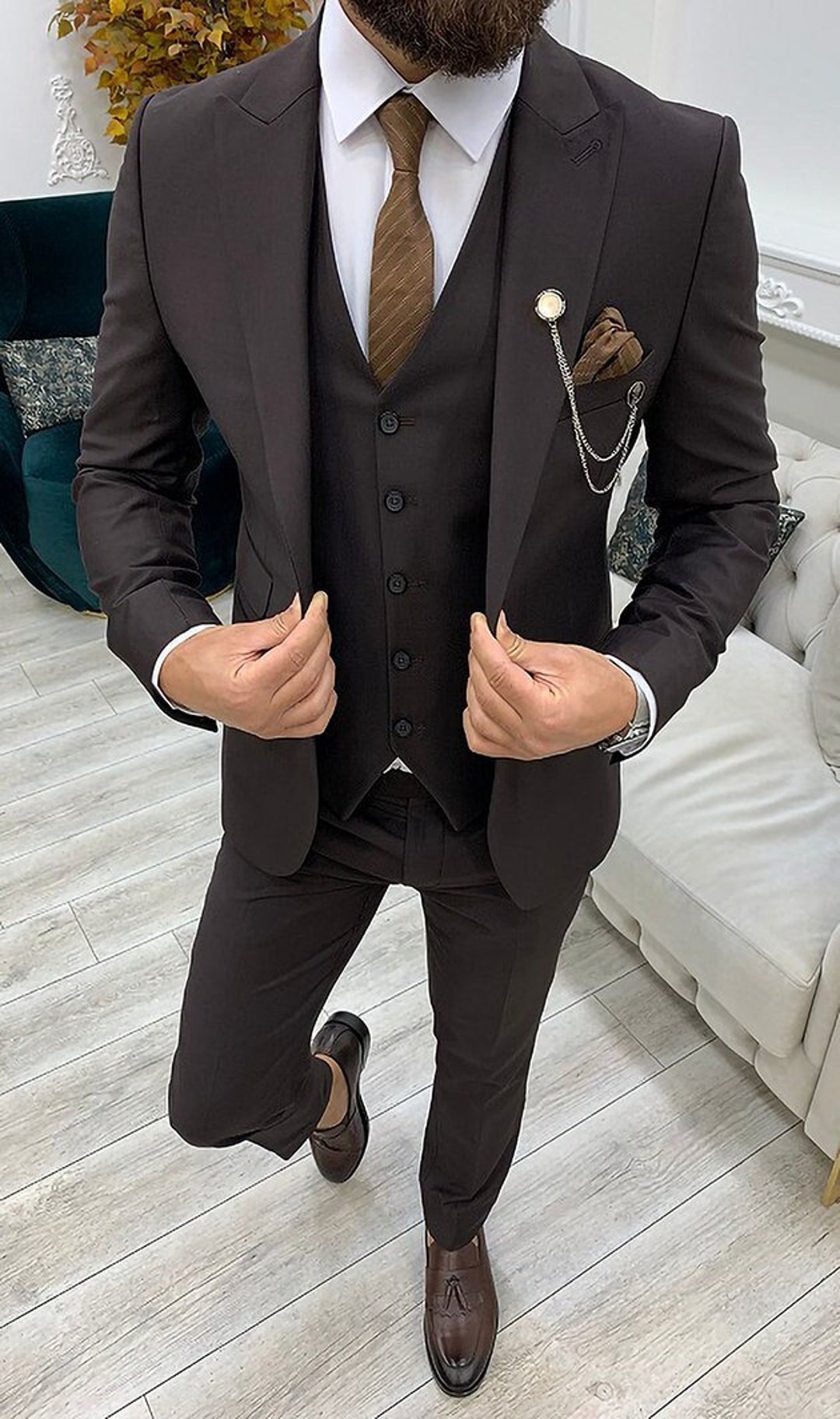 Brown Suit Men Coffee Brown Suit Dark Brown 3 Piece Suit Set Wedding ...