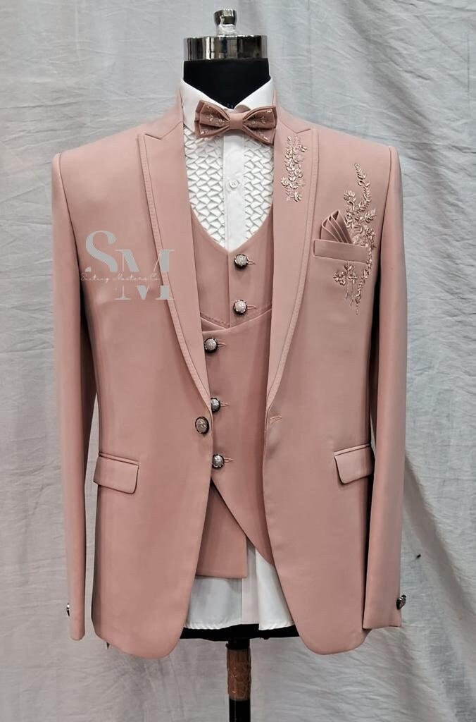 Peach Suit for Men Embroidery Blazer Suit Prom Party Wear Tuxedo ...