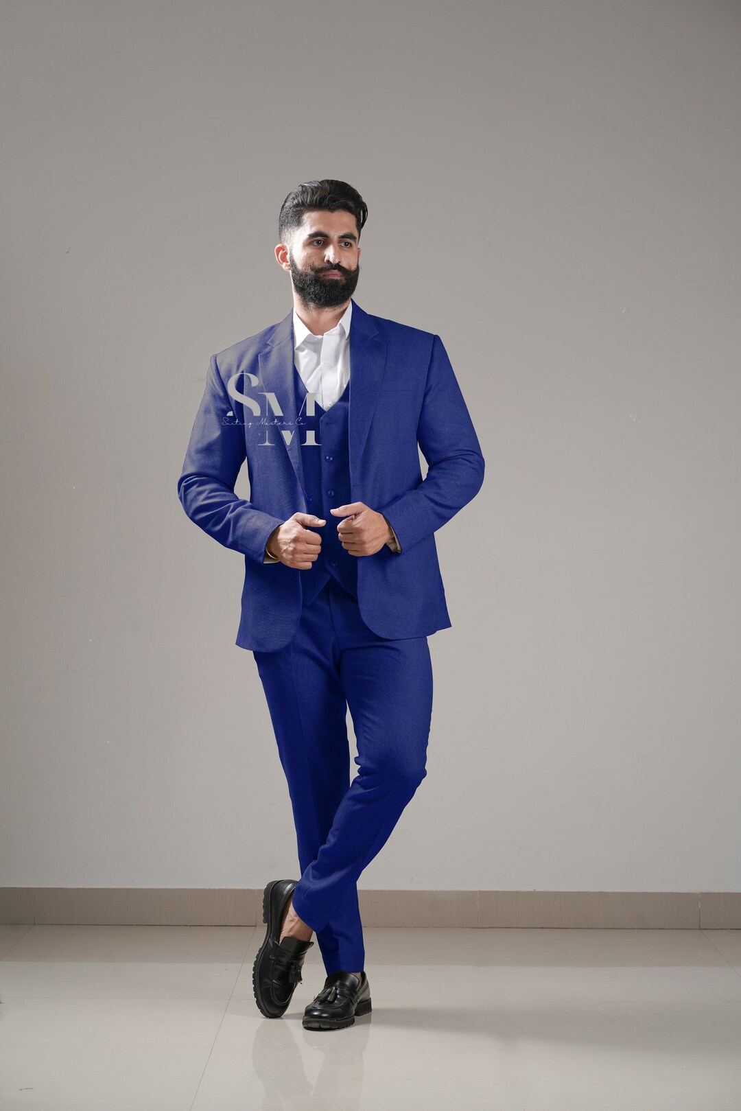 Men Royal Blue Tweed Suit - Dark Blue Jacket Suit for Winter - 3 Piece ...