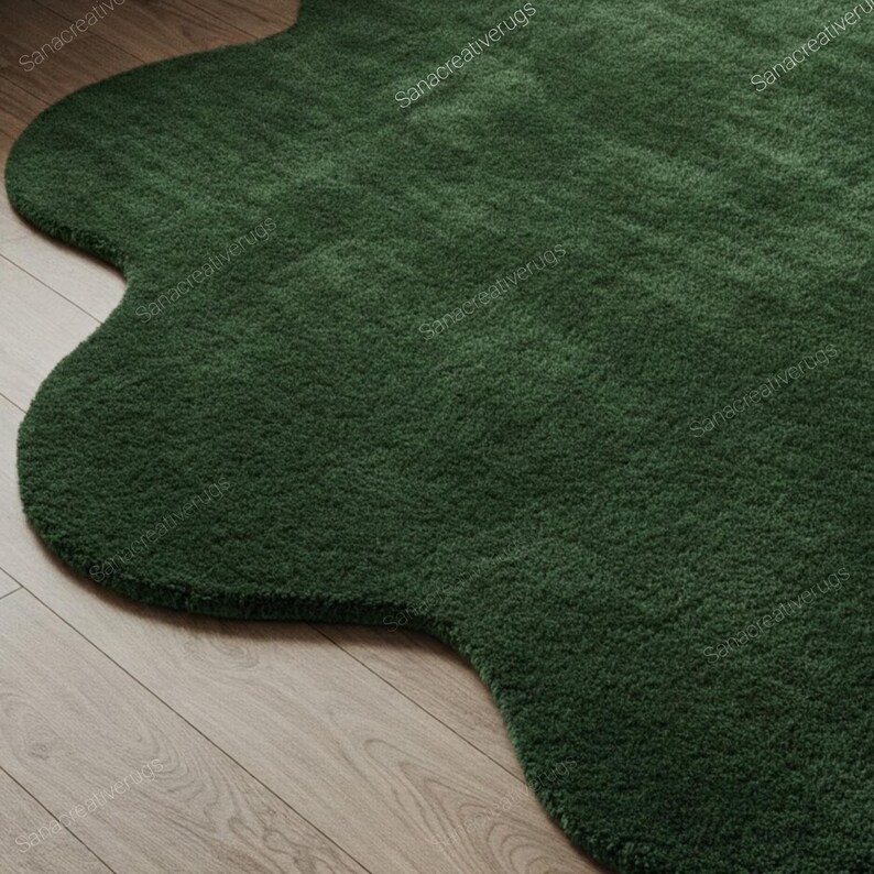 Serene Cloud Forest Green Hand-tufted Wool Rug Handmade Contemporary ...