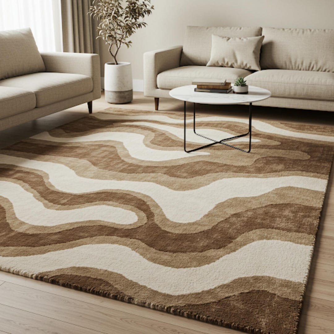 Hand-tufted Groovy Wave Wool Rug: Mid-century Modern Abstract Decor - Etsy