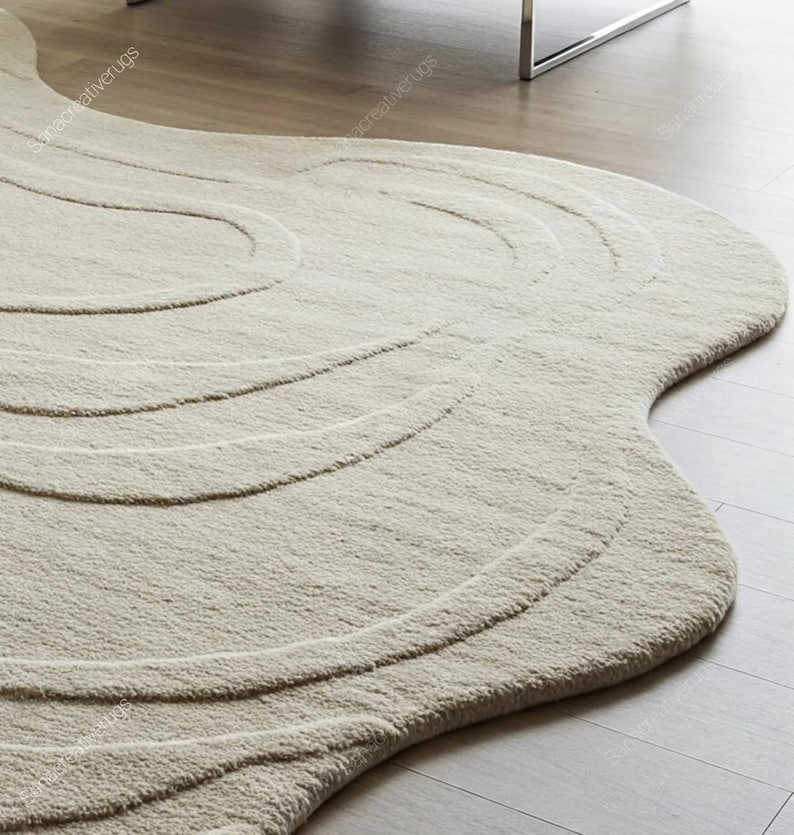 Ethereal Currents" Hand-tufted Wool Rug in Soft Cream Rug for Living ...