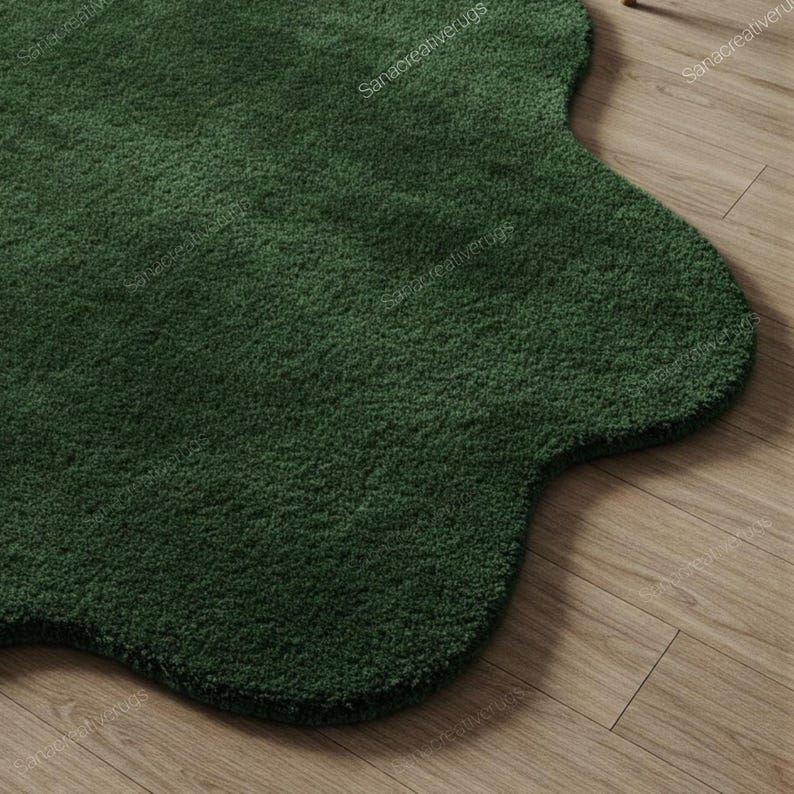 Serene Cloud Forest Green Hand-tufted Wool Rug Handmade Contemporary ...