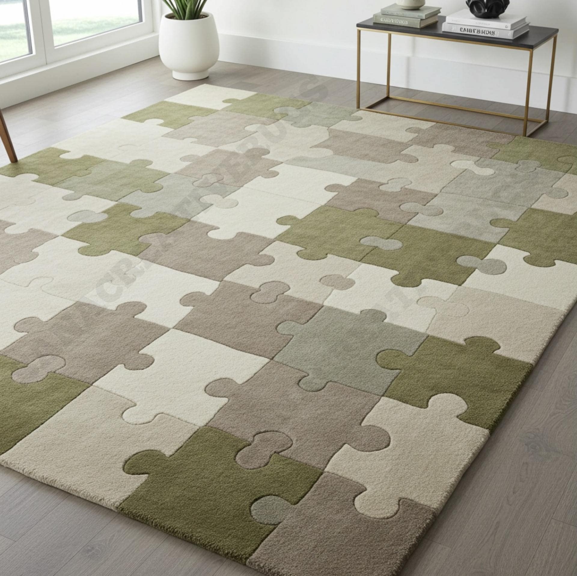 Modern Puzzle Piece Area Rug, Hand-tufted Wool, Abstract Geometric ...