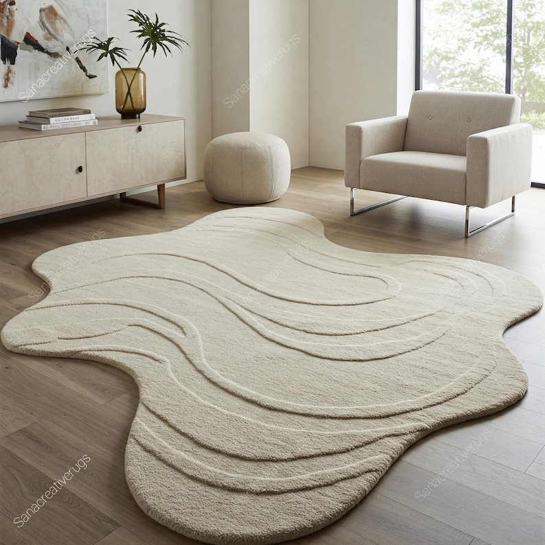 Ethereal Currents" Hand-tufted Wool Rug in Soft Cream Rug for Living ...