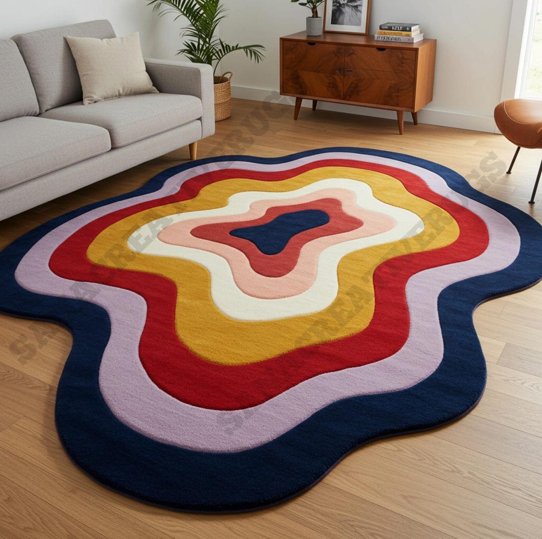 Hand-tufted Wool Abstract Rainbow Rug - Modern Organic Shape Area ...