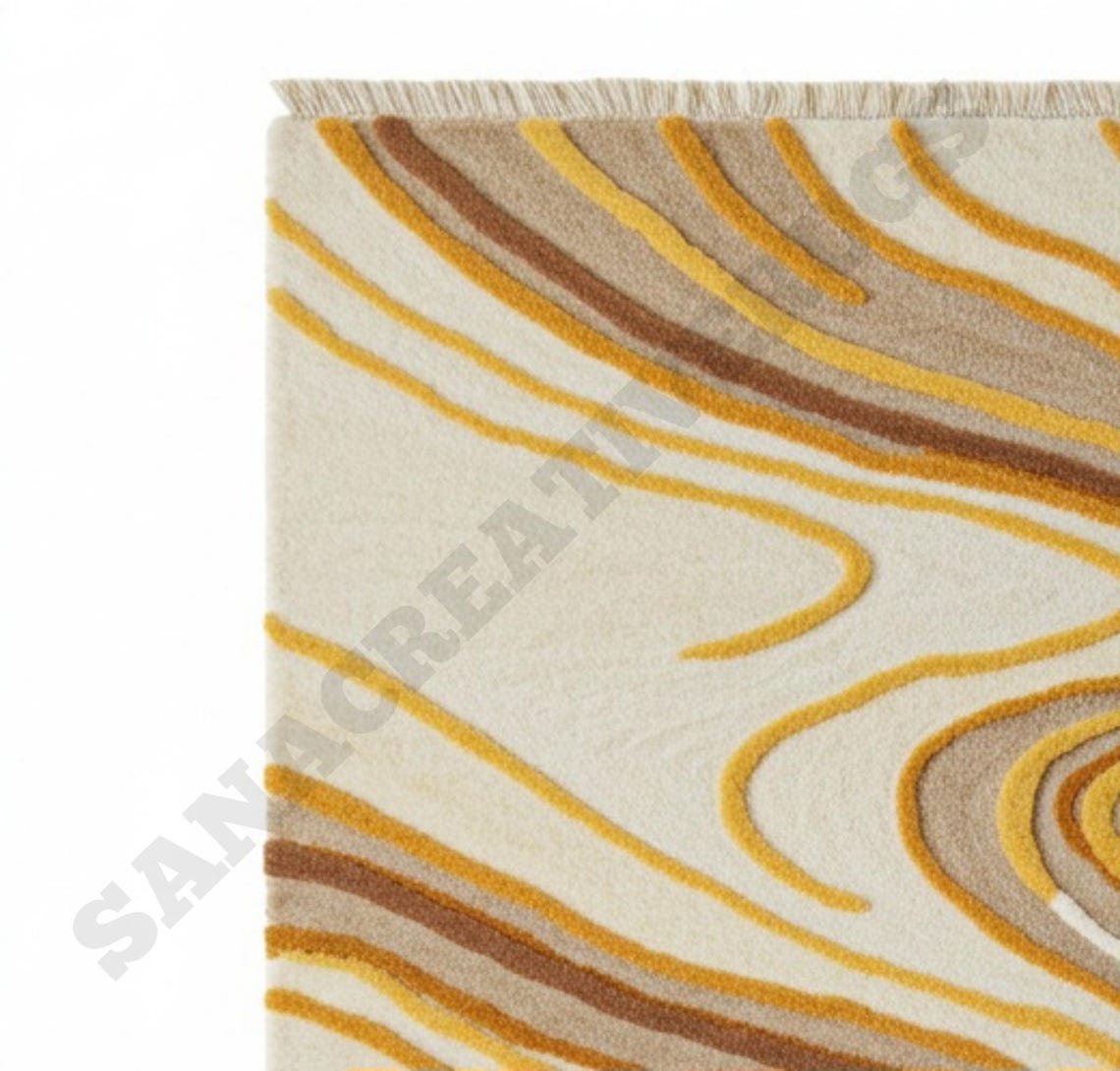 Abstract Rug, Modern Earth Tone Area Carpet With Abstracts Wave Hand ...