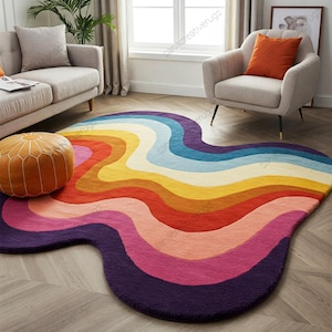 Woolen Rug, Rainbow Rugs, Hand-tufted Wool Carpet, Colorful Floor for ...