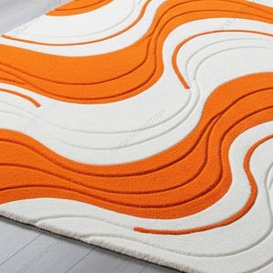Groovy Orange & White Swirl Rug - Modern Hand-tufted Wool Area Rug for ...