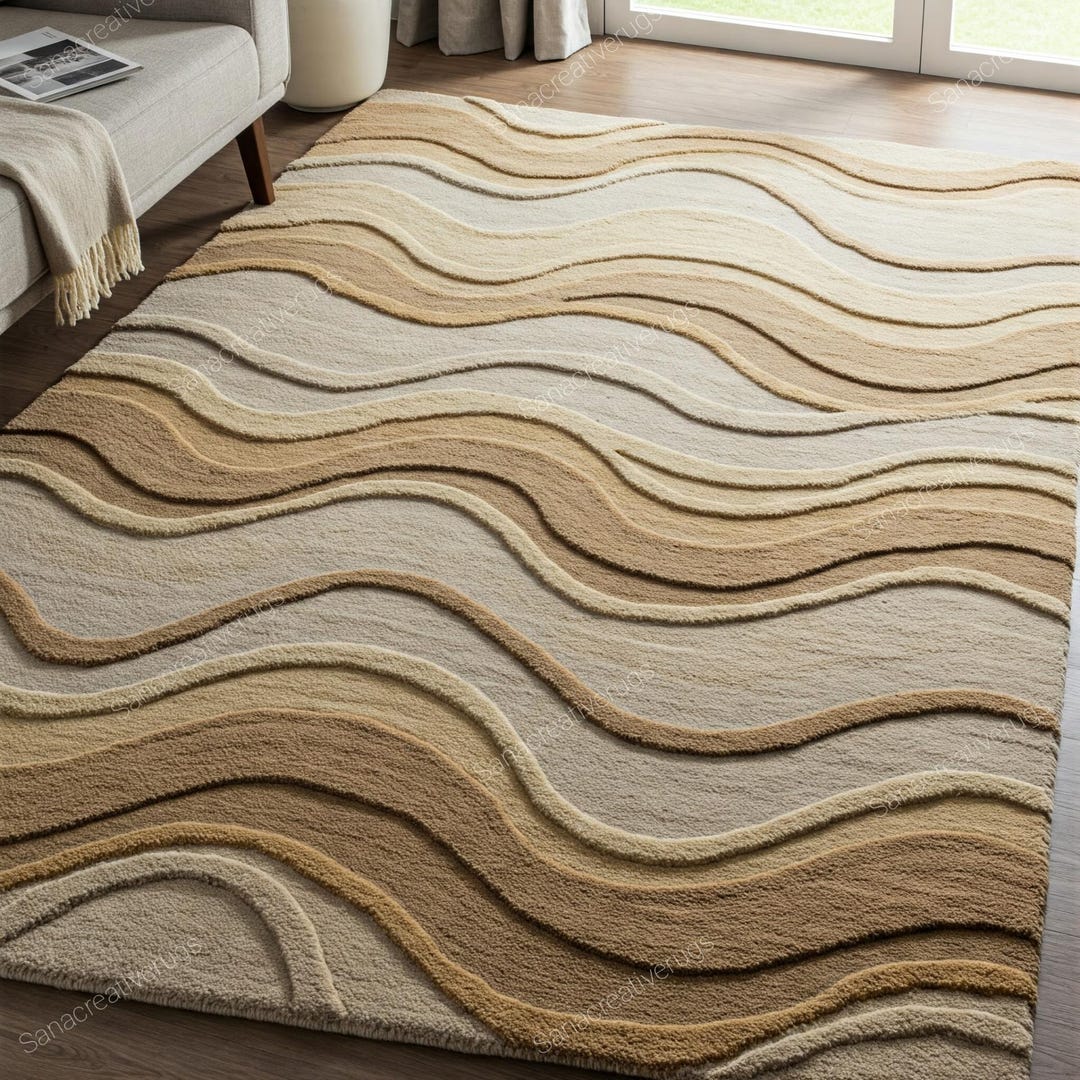 Artisan Crafted Wool Tufted Area Rug: Serene Earth Tones Handmade Wool ...