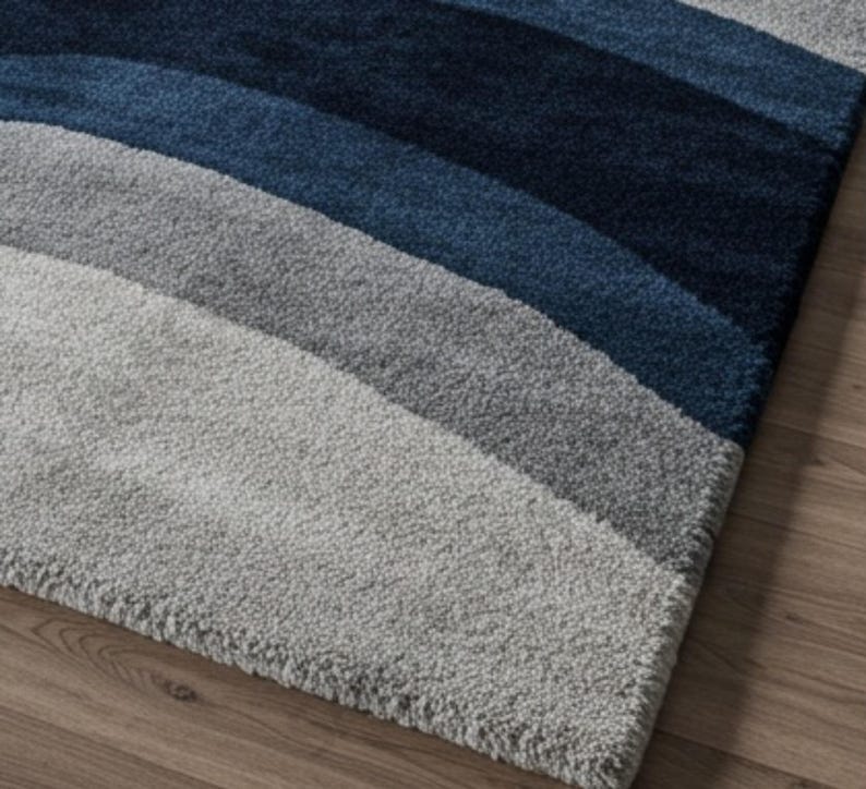 Modern Wavy Area Rug | Blue and Grey Abstract Rug for Living Room ...