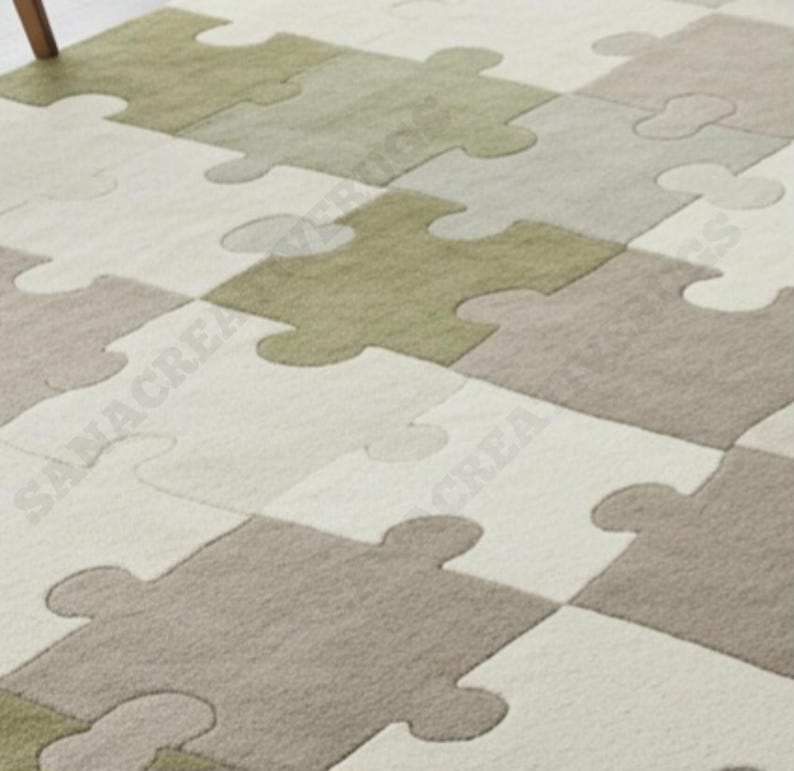 Modern Puzzle Piece Area Rug, Hand-tufted Wool, Abstract Geometric ...