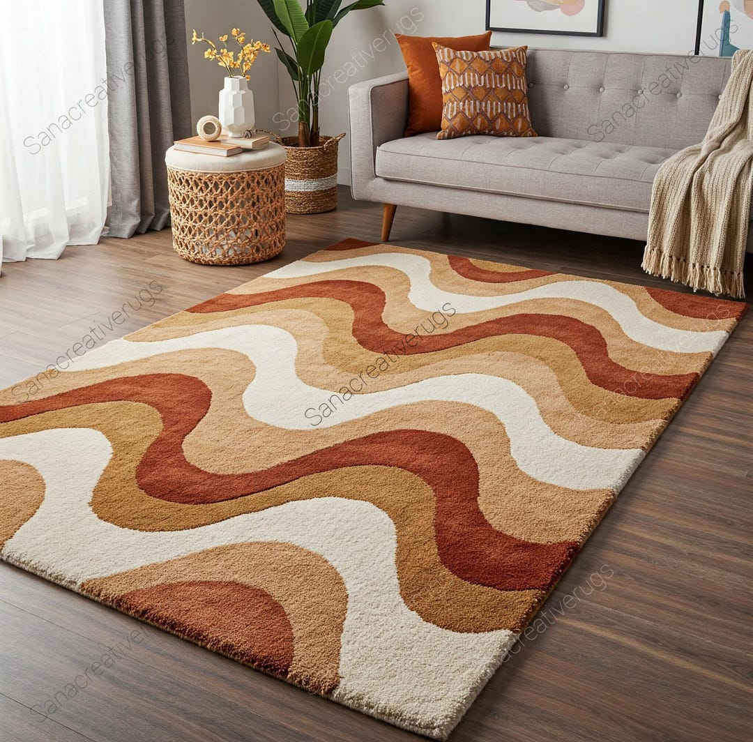 Groovy Wave Hand-tufted Wool Rug | Mid-century Modern Abstract Area Rug ...