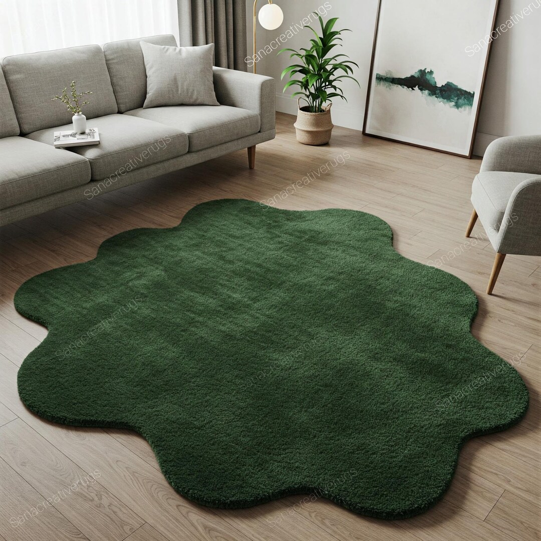Serene Cloud Forest Green Hand-tufted Wool Rug Handmade Contemporary ...