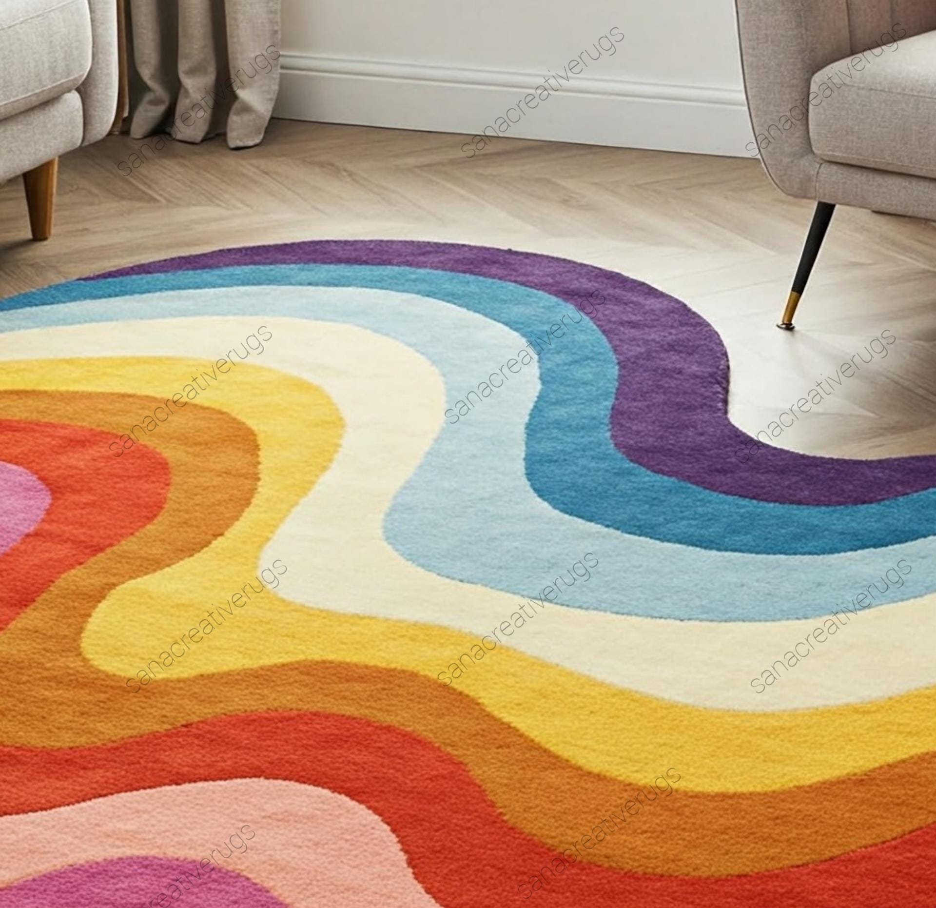Woolen Rug, Rainbow Rugs, Hand-tufted Wool Carpet, Colorful Floor for ...