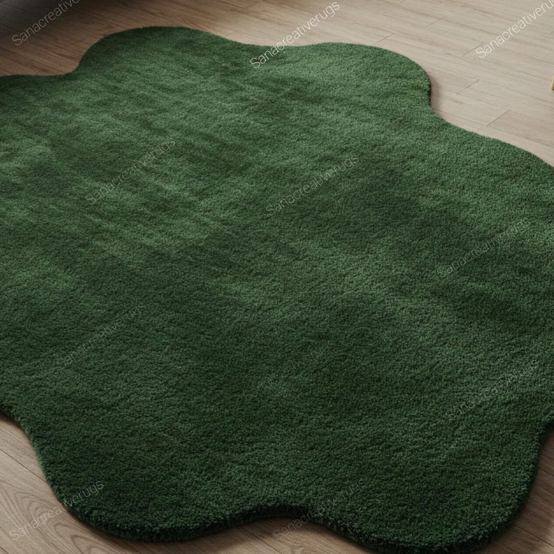 Serene Cloud Forest Green Hand-tufted Wool Rug Handmade Contemporary ...