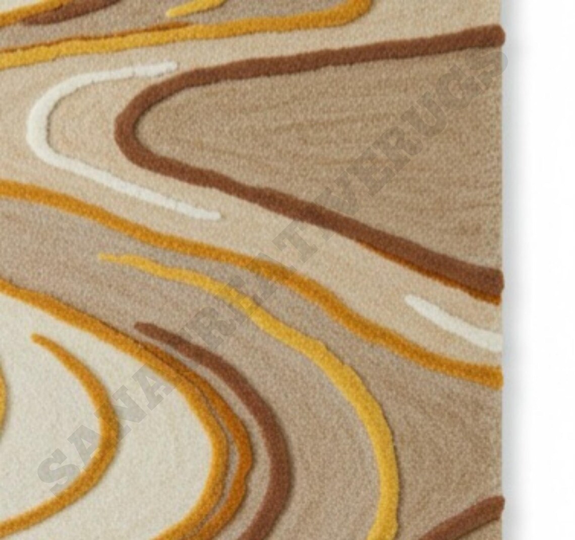 Abstract Rug, Modern Earth Tone Area Carpet With Abstracts Wave Hand ...