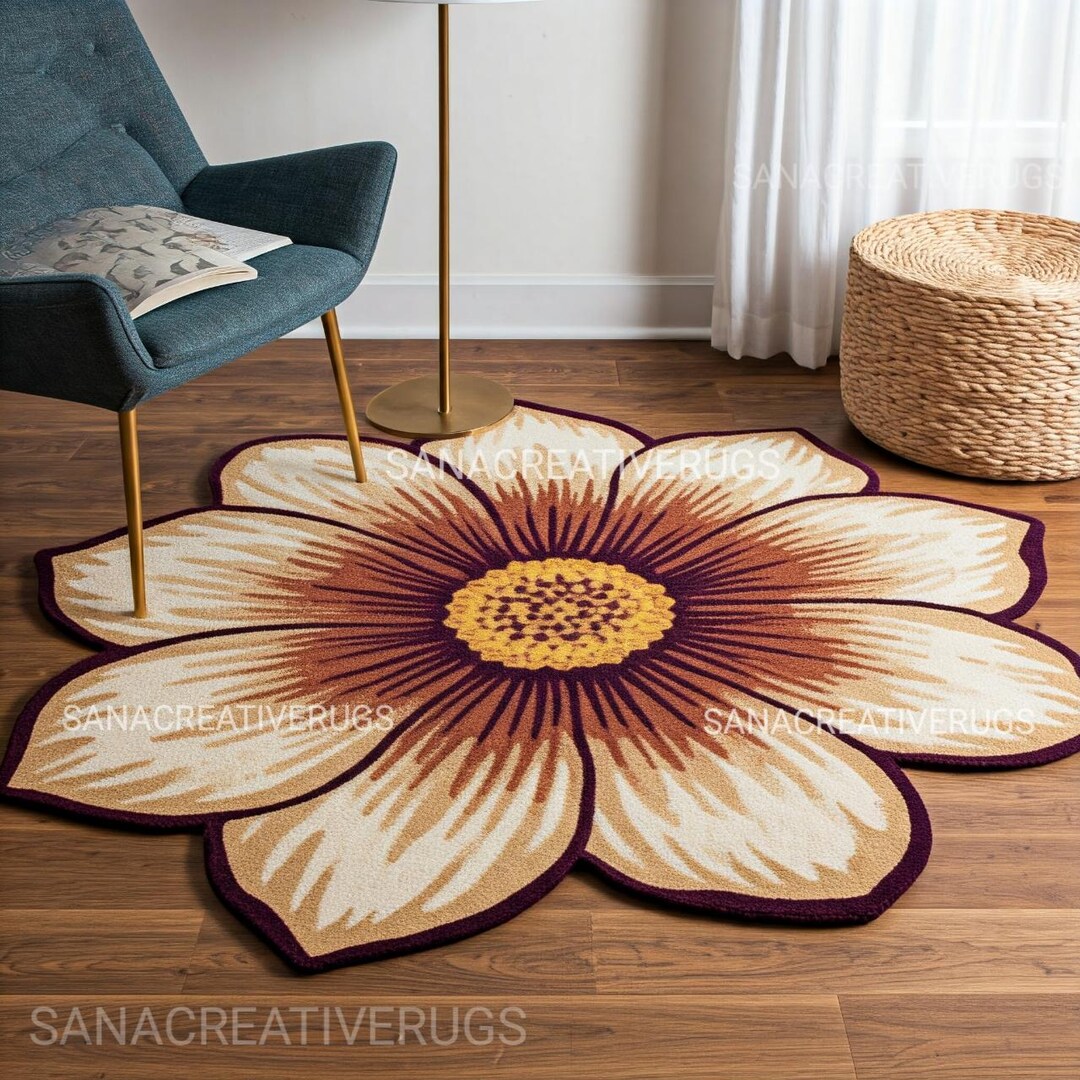 Hand-tufted Wool Daisy Rug: Burgundy Floral Area Rug - Etsy
