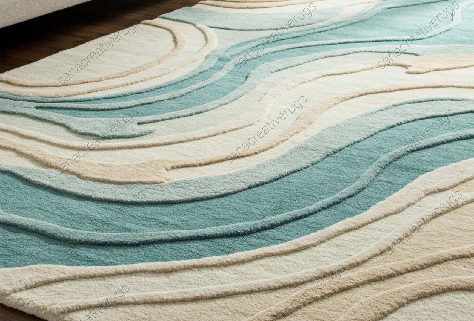 Tranquil Tides Hand-tufted Wool Rug for Living Room Beach House and ...