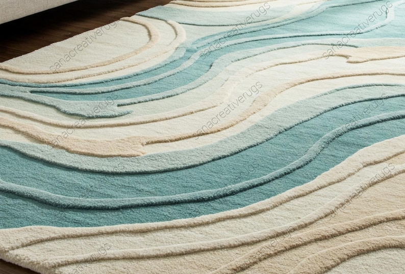 Tranquil Tides Hand-tufted Wool Rug for Living Room Beach House and ...