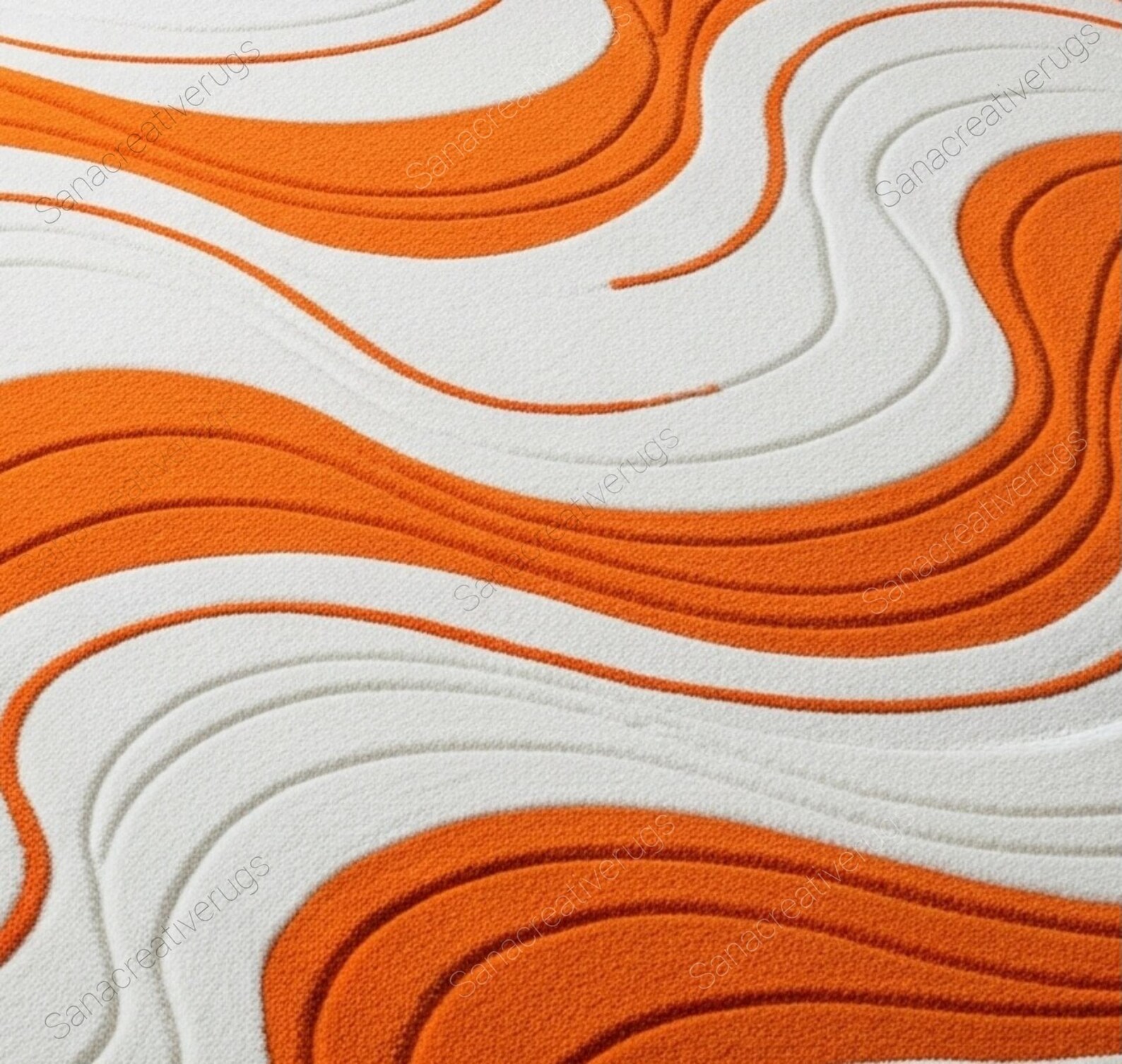 Groovy Orange & White Swirl Rug - Modern Hand-tufted Wool Area Rug for ...