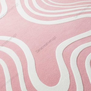Wavy Pink & White Irregular Area Rug - Modern Hand-tufted Wool Accent ...