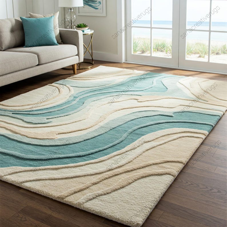 Tranquil Tides Hand-tufted Wool Rug for Living Room Beach House and ...