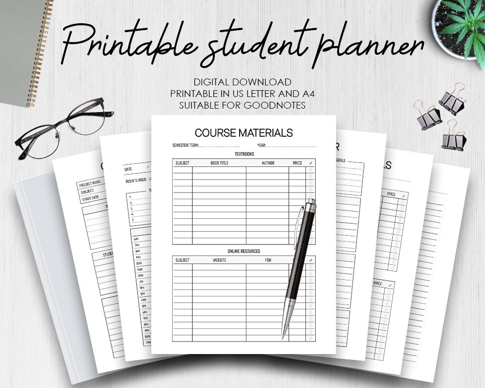 Student Planner Study Planner Printable Academic Planner - Etsy