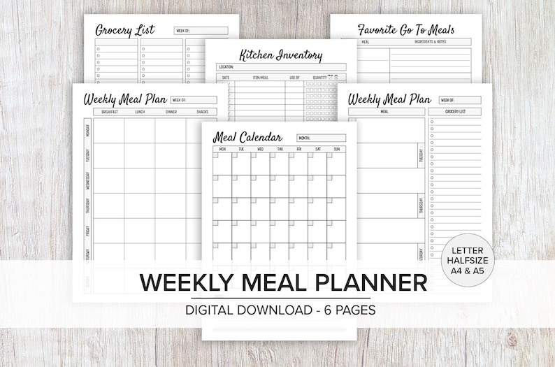 Weekly Meal Planner & Grocery List Printable PDF Digital - Etsy