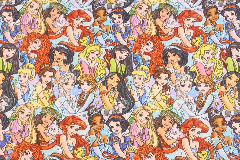 Disney Multi Princess Fabric Cinderella Ariel Jasmine Rapunzel Fabric ...