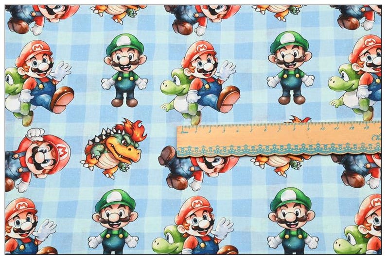 Super Mario Fabric Cartoon Fabric Anime Cotton Fabric by the Half Yard ...