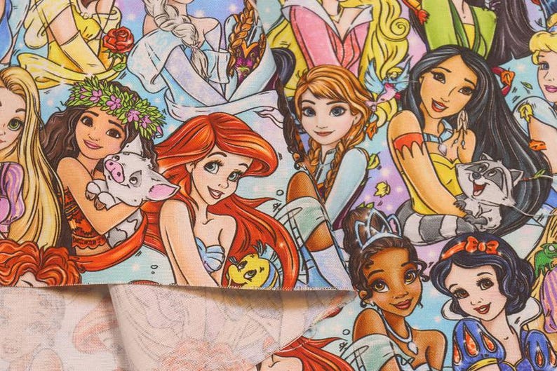 Disney Multi Princess Fabric Cinderella Ariel Jasmine Rapunzel Fabric ...